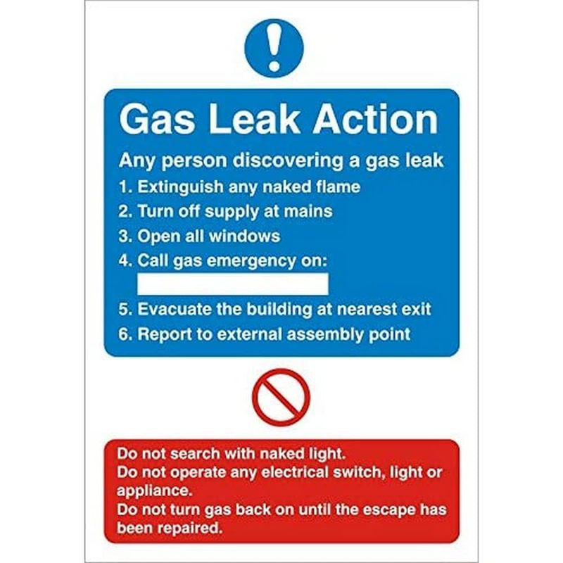Seco Gas Leak Action Sign, 150mm x 200mm - 1mm Semi Rigid Plastic ...