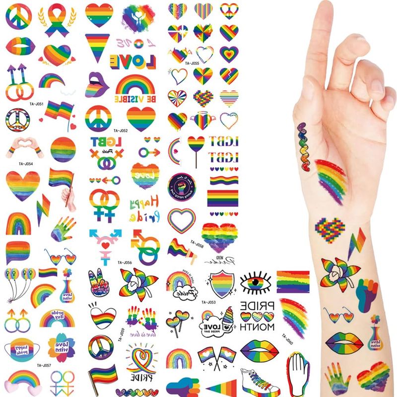GeRRiT 10 Sheets LGBT Rainbow Temporary Tattoos Pride Day Body Art ...