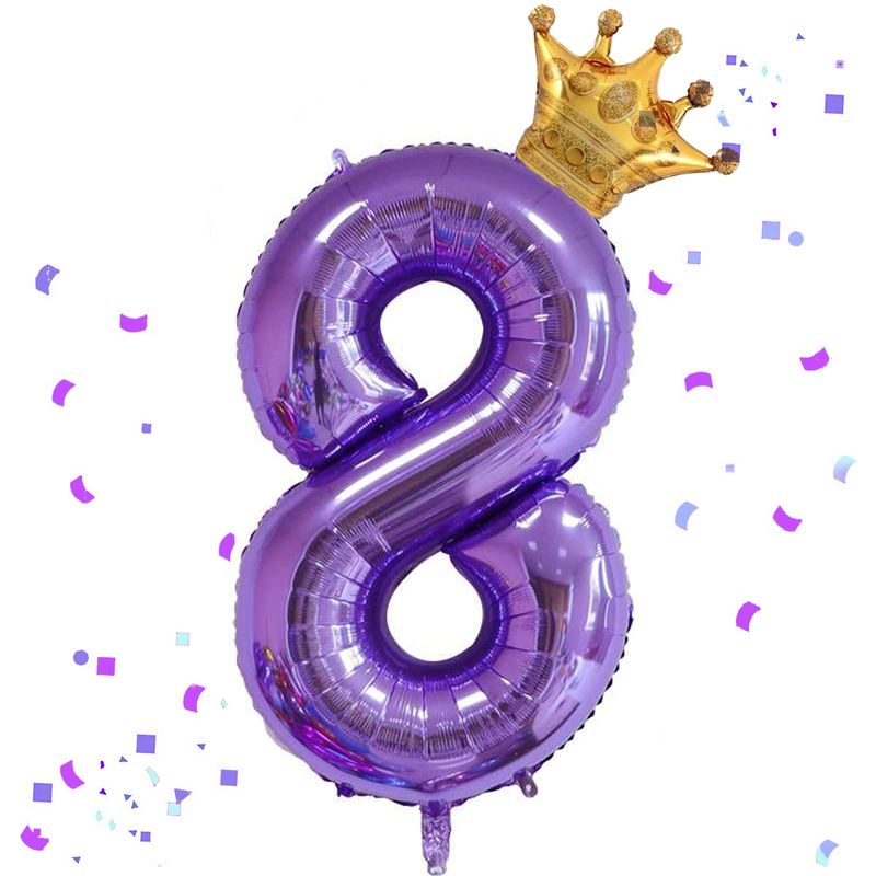 40 Inch Purple Number 8 & Mini Crown Balloon for Birthday Party ...