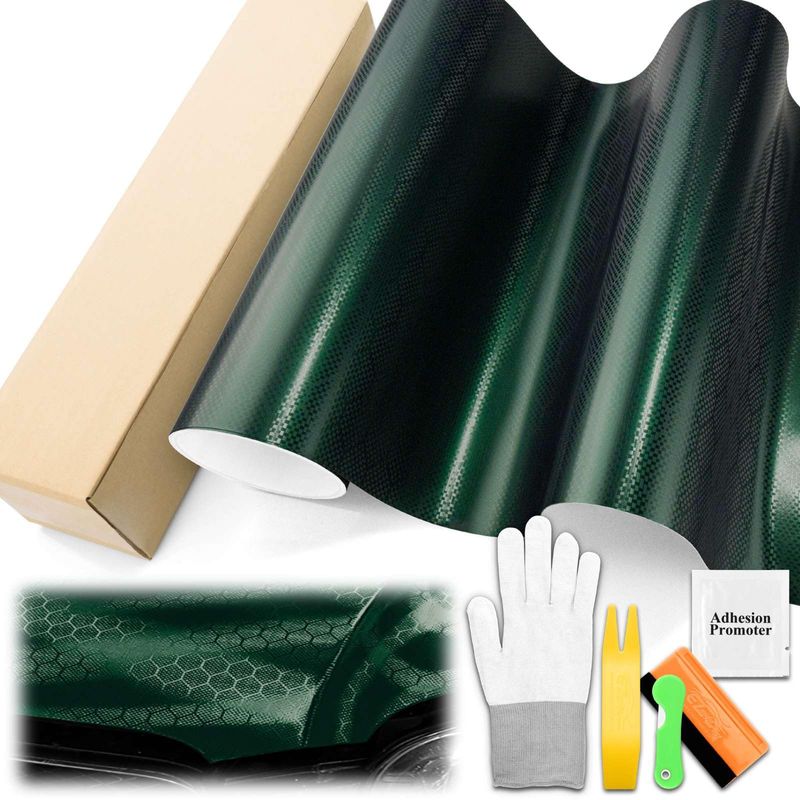 1.6FTx5FT Honeycomb Carbon Fiber Satin Midnight Green Vinyl Wrap Auto ...