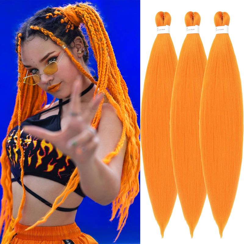 Orange Braiding Hair Pre Stretched 26inch 3 Packs Braiding hair ...