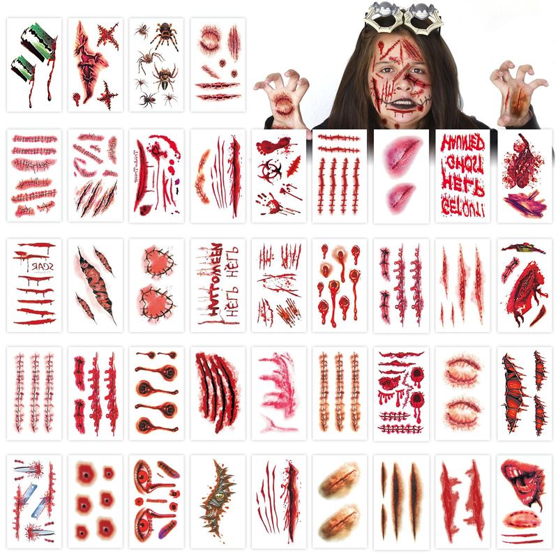 265 PCS 40 Sheets Fake Scars Temporary Tattoos, Horror Realistic Wound ...