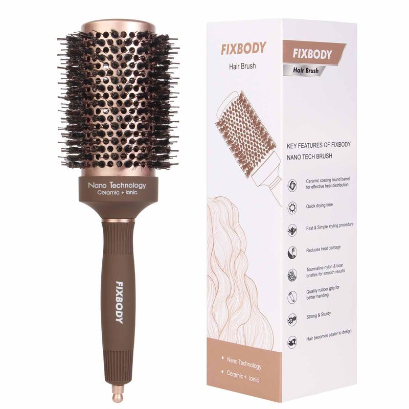 FIXBODY Boar Bristles Round Hair Brush, Nano Thermal Ceramic & Ionic Tech, Roller Hairbrush for ...