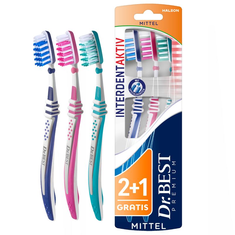 Dr.BEST Interdent Active Toothbrush, Medium, Value Pack (2 Pieces + 1 ...