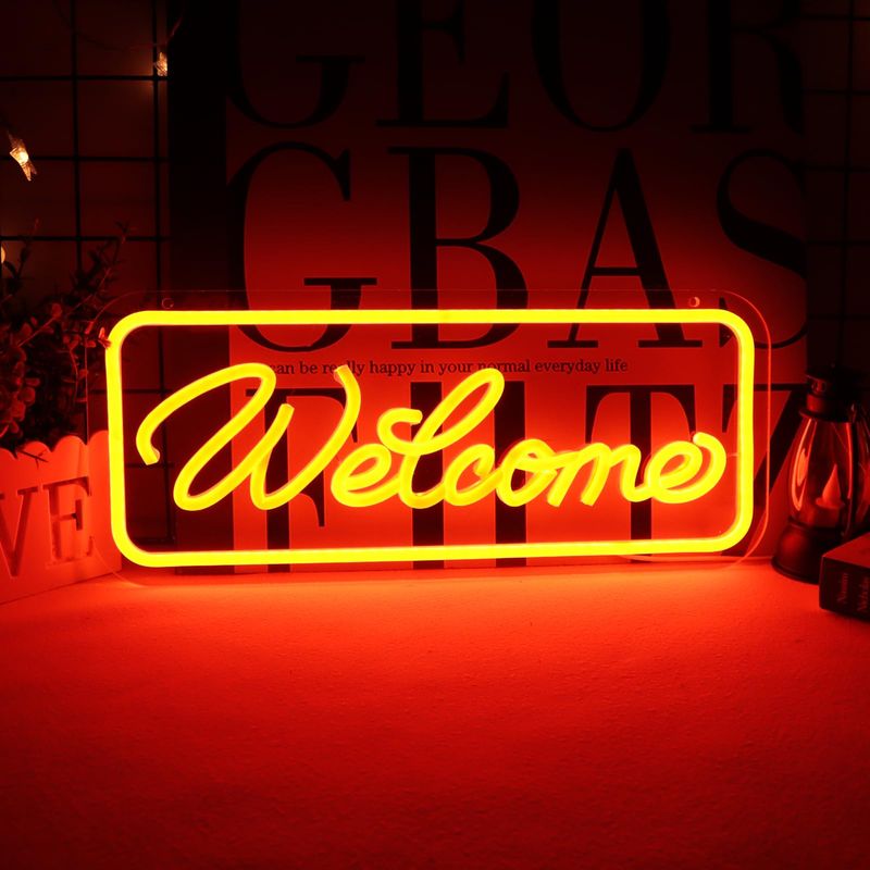 qbanziou Welcome Neon Sign for Wall Decor，LED Neon Lights for Living ...