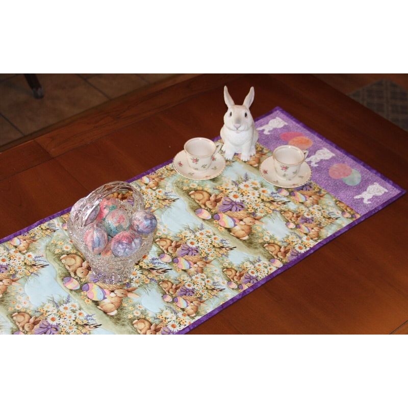 Handmade Quilted Easter Table Runner with White Bunnies and Easter eggs ...