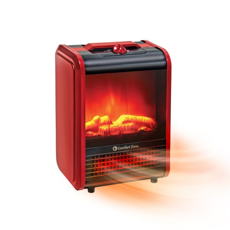 Comfort Zone Electric Desktop Fireplace Space Heater with 3D Flame, Red ...