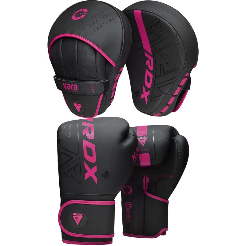 RDX Boxing Pads and Gloves Set, Maya Hide Leather Kara Hook and Jab Curved Focus Mitts with ...