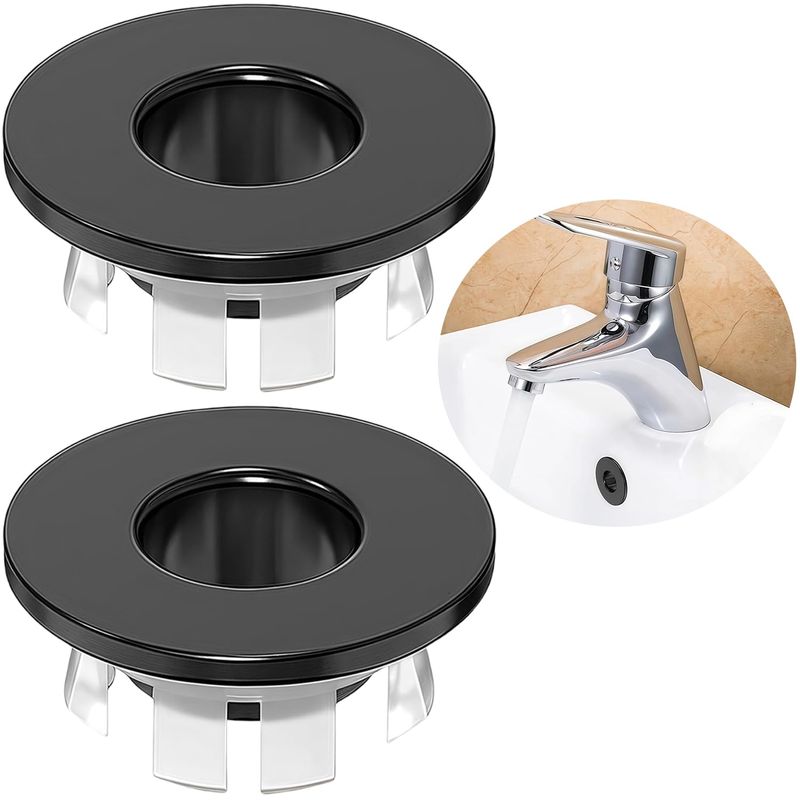 Black Overflow Ring, 2Pcs Sink Overflow Cover Bath Overflow Cover ...