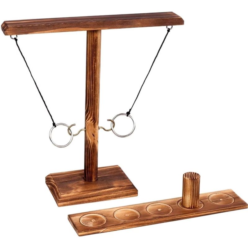 Ring Toss Games Hook and Ring for Kids Adults (Brown, 25cm), Handheld Hook Ring Toss Board Games ...