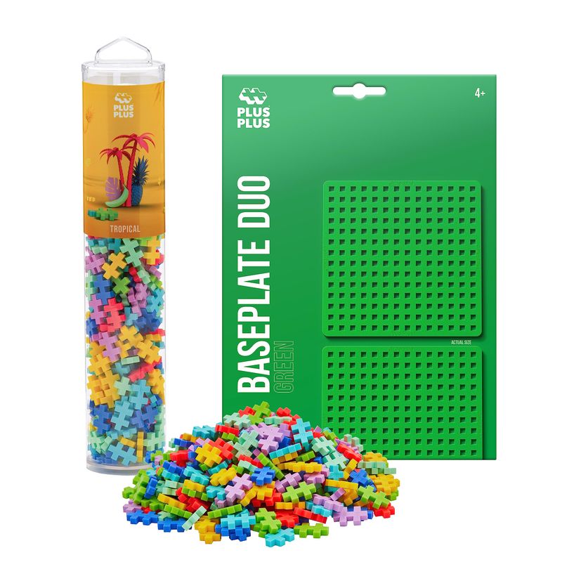 PLUS PLUS - Tropical Mix 240 Piece Tube & Green Baseplate Duo ...