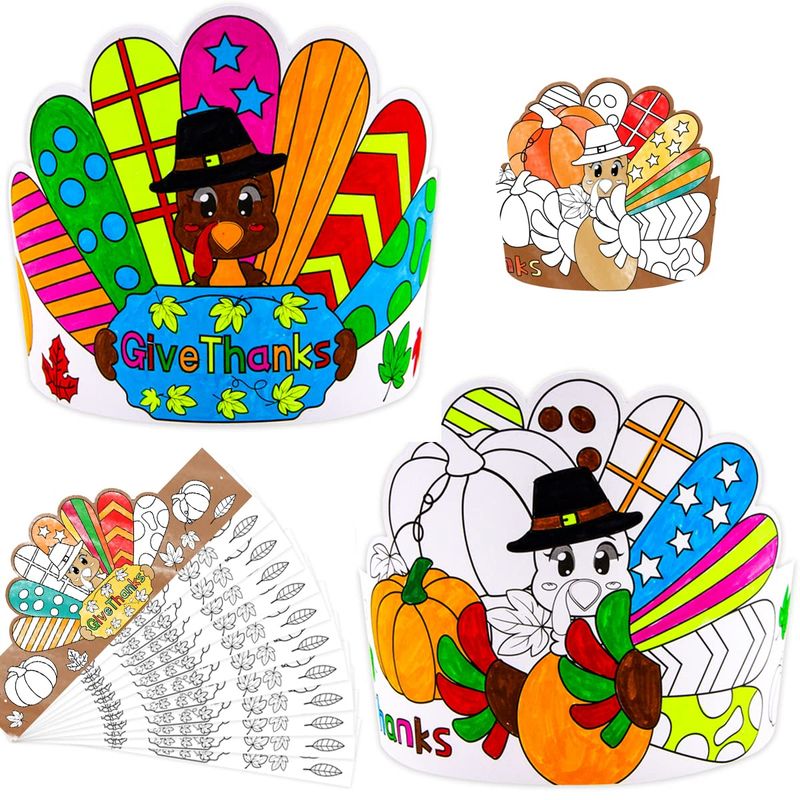 Color Your Own Turkey Hats 24PCS Thanksgiving Coloring Crowns ...