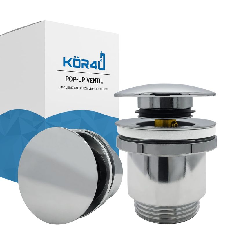 kör4u Design Pop Up Valve Chrome 1 1/4 Inch Universal Drain Fitting for ...
