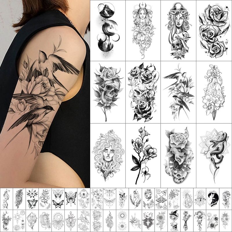 GLARYYEARS Temporary Tattoo for Women, 48-Pack Long-lasting Realistic ...