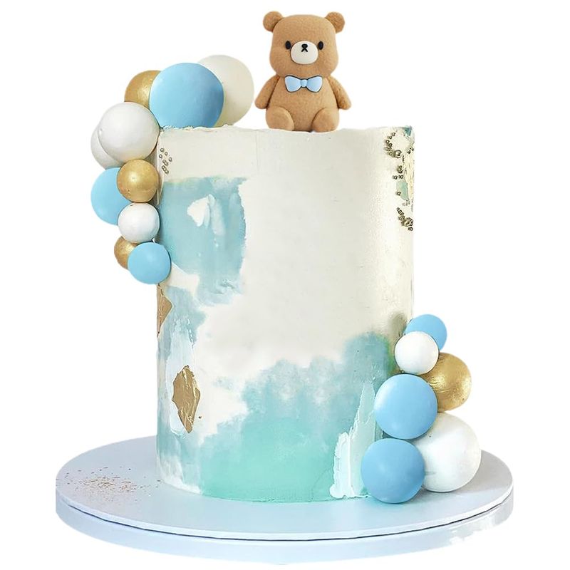 ZPSOSPZ Bear Cake Toppers, Blue Teddy Bear Cake Decoration with Gold ...