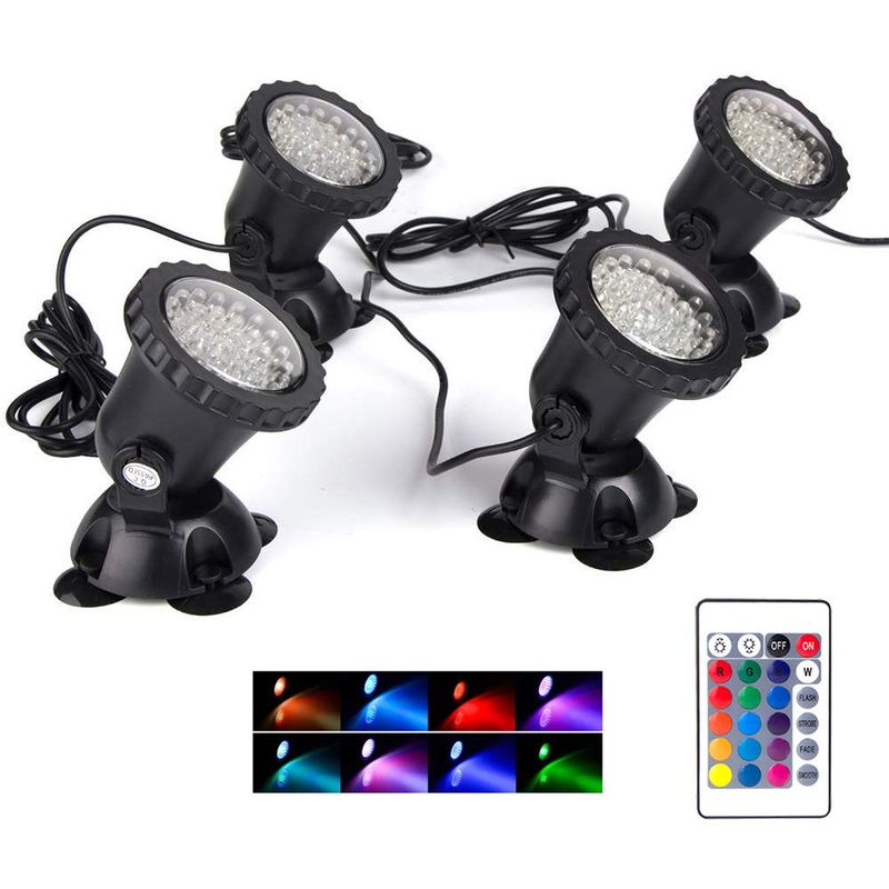 Color Changing Spotlights Pond Lights Underwater LED Fountain Lights IP68 Waterproof RGB Colored ...