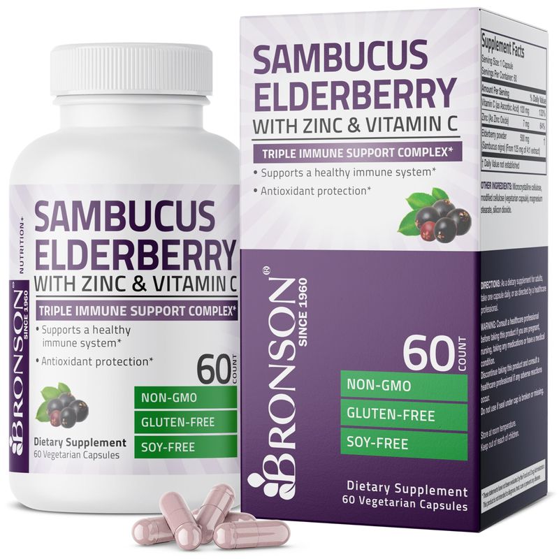 Bronson Sambucus Elderberry with Zinc & Vitamin C Triple Immune Support Complex Immune ...