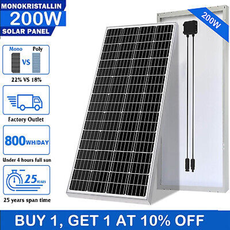 200W Solar Panel 12V Mono Off Grid Power RV Outdoor Motorhome Camping Marine Van - EveryMarket