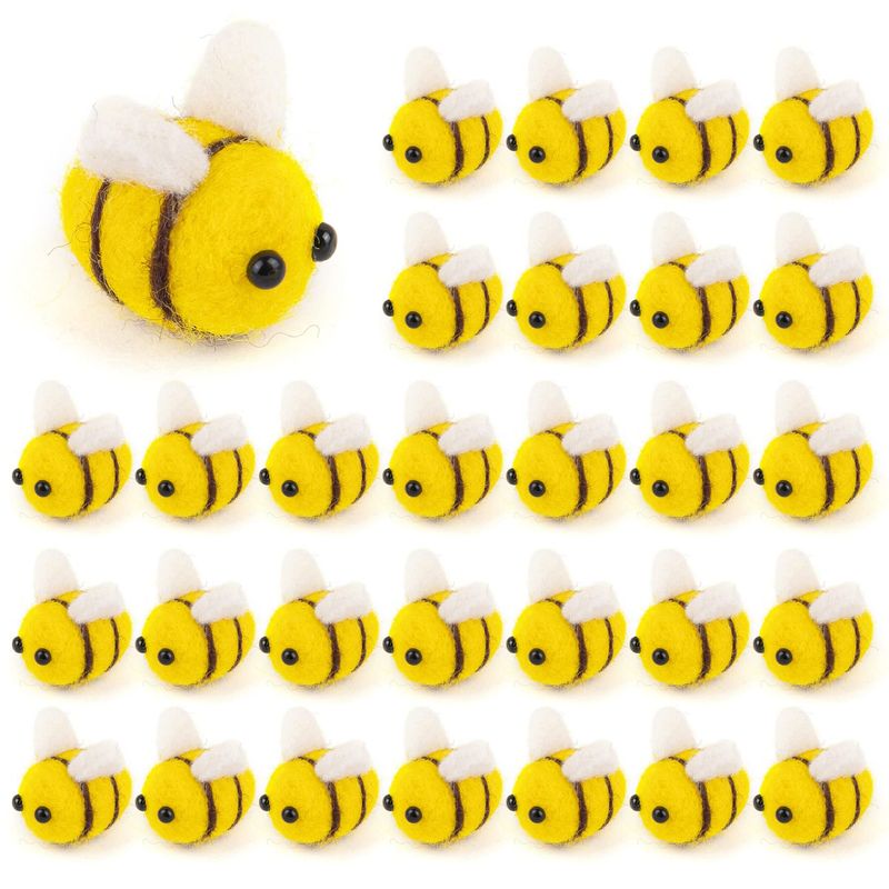 AUEAR, 50 Pack Yellow Wool Felt Bees Mini Bumble Bee Craft Balls Bees ...