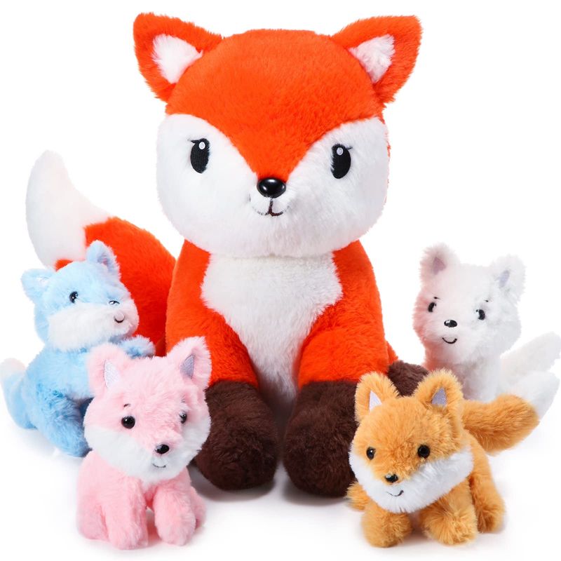 HyDren 5 Pcs Fox Plush Toy Set 14 Inch Mommy Fox Stuffed Animal with 4 ...