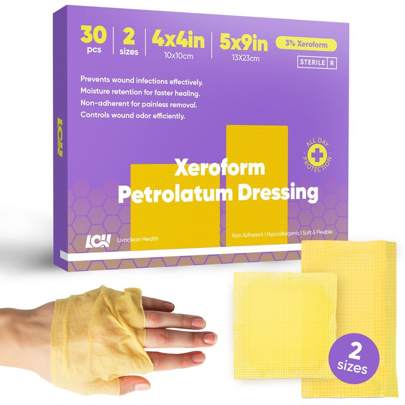 30 CT Xeroform Petrolatum Dressing – Non Stick Gauze Pads – 4" x 4" & 5 ...