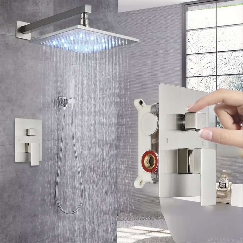 Brushed Nickel 12 inch LED Shower Faucet System Combo with Hand Shower ...
