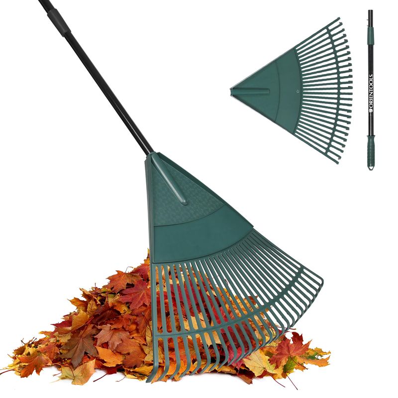 ORIENTOOLS Garden Leaf Rake, Garden Rake with Adjustable Extendable ...