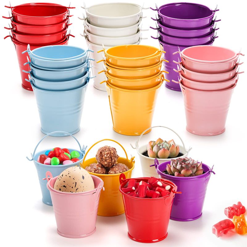 TOPZEA 24 Pack Mini Metal Buckets for Party Favor, 2 Inch Tiny Colored ...