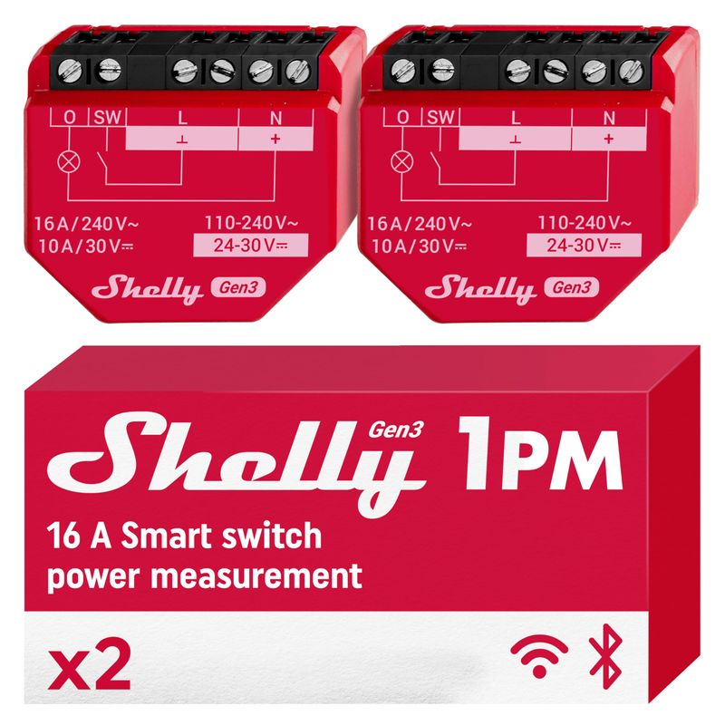Shelly 1PM Gen3, Wi-Fi & Bluetooth Smart Relay Switch, 16A, Power ...