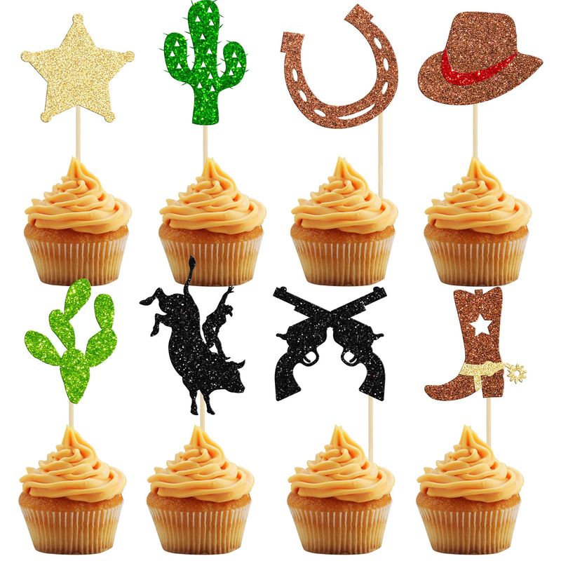 24Pcs Cowboy Cupcake Toppers Glitter HorseShoe Cowboy Hats Boots ...