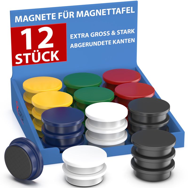 REORDA® Strong Magnets for Magnetic Board – 12 x Whiteboard, Pin Board ...
