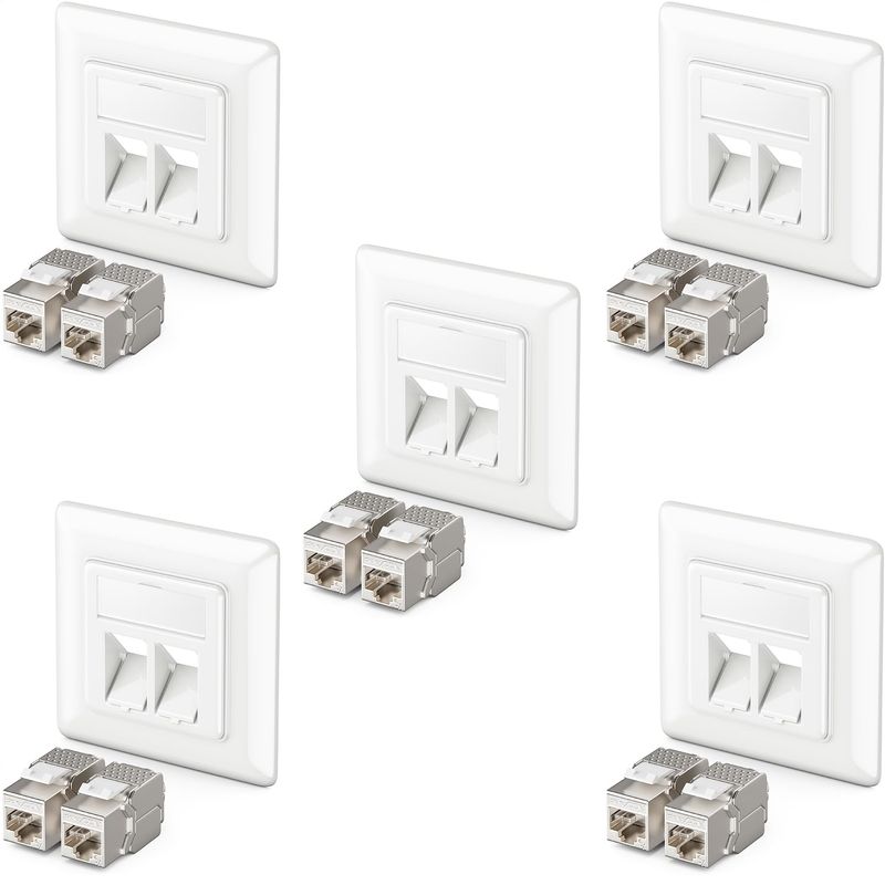 deleyCON 5x Keystone Dose Netzwerkdose Datendose Unterputz + 10x CAT 6a ...