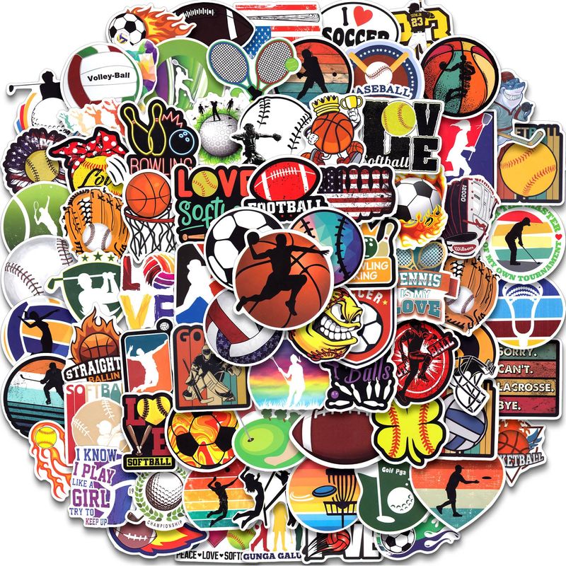 100 PCS Sports Stickers, Soccer Football Volleyball Golf Basketball ...