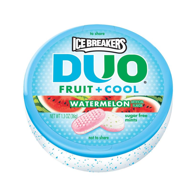 ICE BREAKERS DUO Fruit + Cool Sugar Free Mints (Watermelon, 1.3-Ounce ...