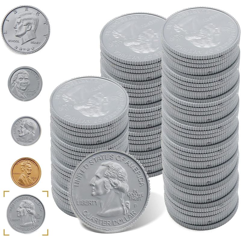 YTYOTO 100 Pcs Fake Coins for Kids Learning, 100 Quarters Plastic Play ...
