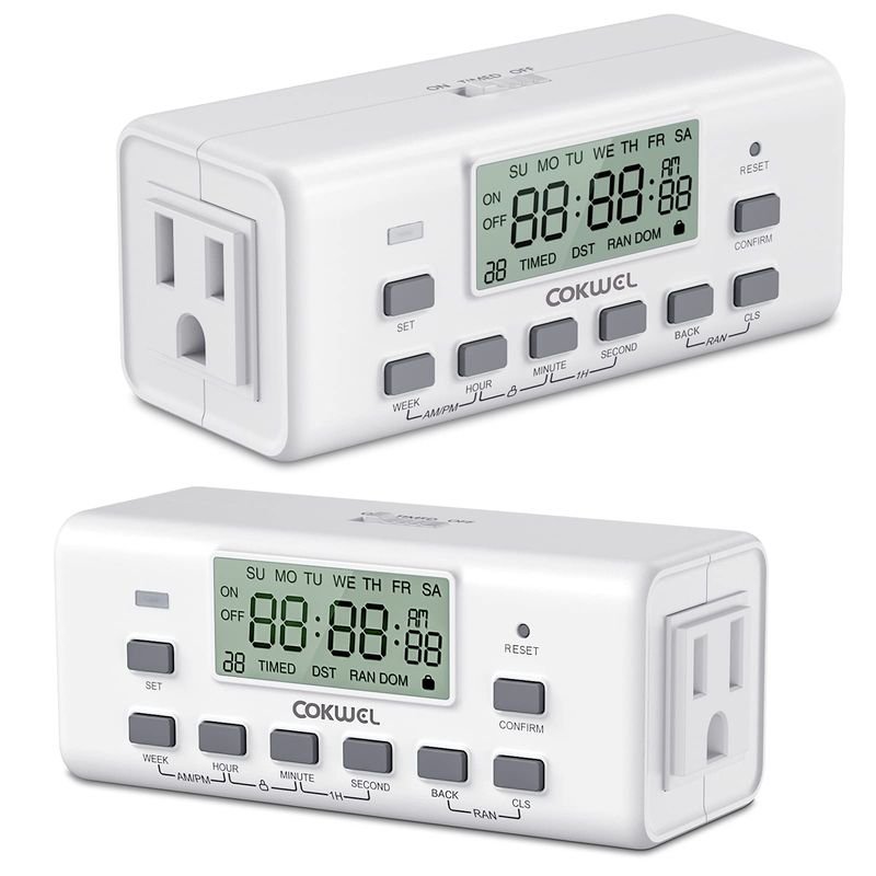 Outlet Timer (2 Pack), COKWEL Digital Timer with Dual Outlets, 7 Day ...