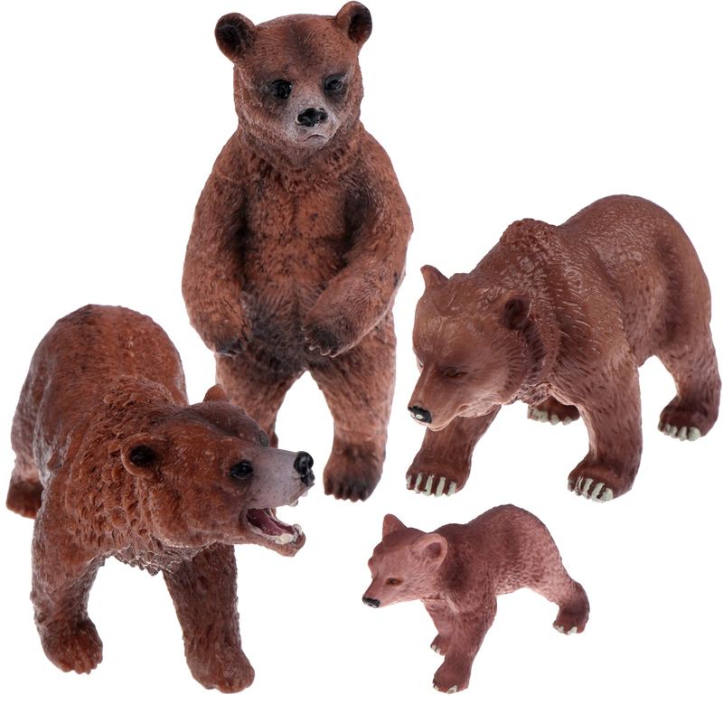 4 Pack Realistic Bear Figurines Toys Plastic Forest Animal Brown Bear ...