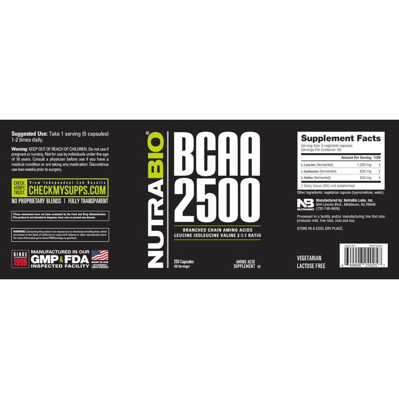 NutraBio – BCAA 2500 – Branched Chain Amino Acids – Support New Muscle Growth and Prevent Muscle ...