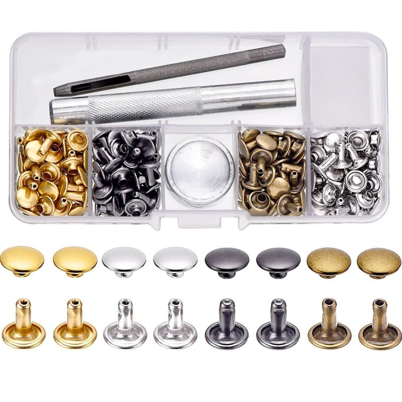 100 Set Leather Rivets Double Cap Rivets with Fixing Tool Kit for ...