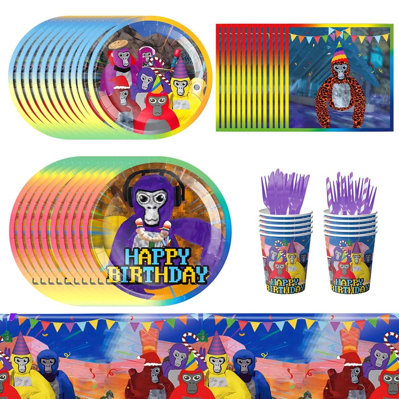 Monkey Birthday Party Decorations ，Monkey Themed Tableware ，81 Pcs ...