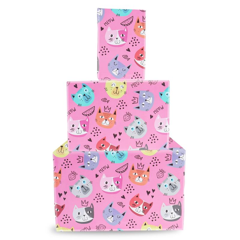 Cat Wrapping Paper, 6 Sheets Adorable Cat Kitten Design Birthday Gift ...