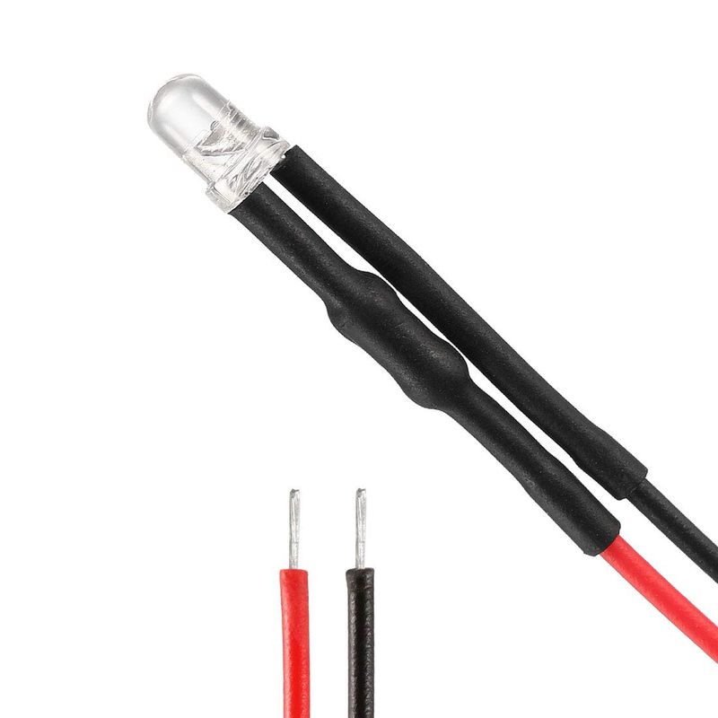 sourcing map 10Pcs 3mm Pre Wired LED, White DC3-5V Clear Lens, Light ...