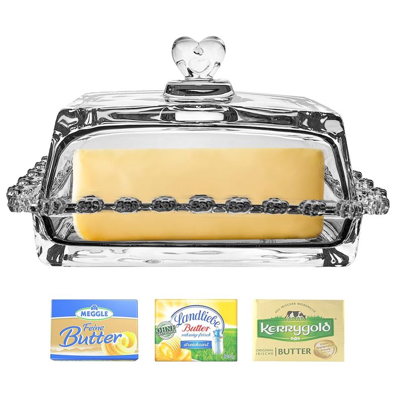 LIBRNTY Glass butter dish with lid, made of transparent, hygienic glass ...