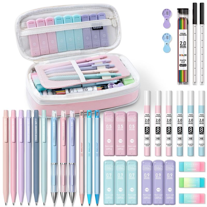 Four Candies Pencil and Pencil Case Set - Pink - EveryMarket