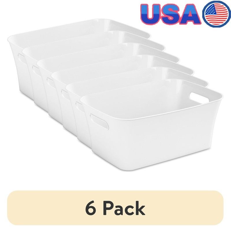 6 Pack Plastic Storage Bins Medium Organizers W/ Handles Home Office & Closet US - Online ...