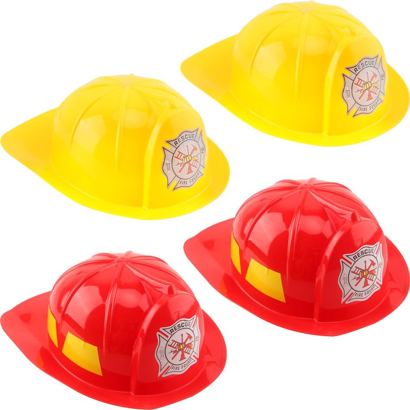 Restroma 4 Pack Kids Fireman Hat Plastic Fire Chief Helmet Firefighter ...