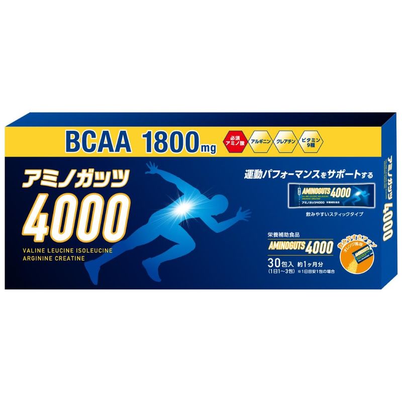 アミノガッツ4000 5gx30包 アミノ酸 BCAA アルギニン クレアチン オレンジ風味 顆粒スティックタイプ 栄養補助食品 9種類のビタミン 栄養 粉 粉末 パウダー 栄養剤 ビタミン剤 ...