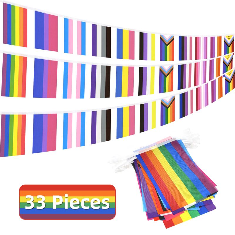 32.8ft Rainbow Pride Bunting Banner with 33 Pennant Flags - Gay LGBTQ+ ...