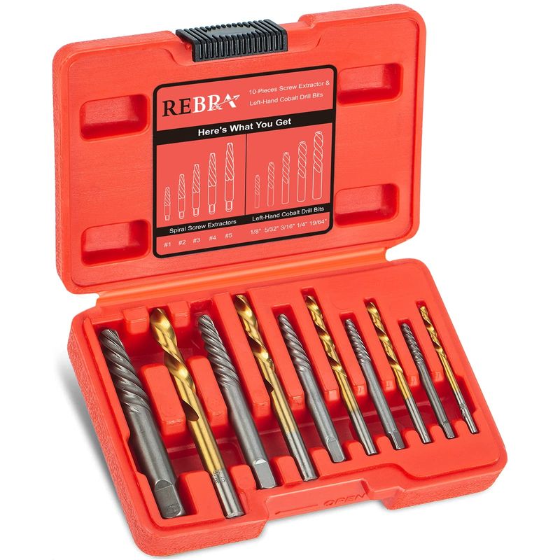 REBRA Screw Extractor and Left-Hand Drill Bit Set, Easy Out Broken Bolt ...