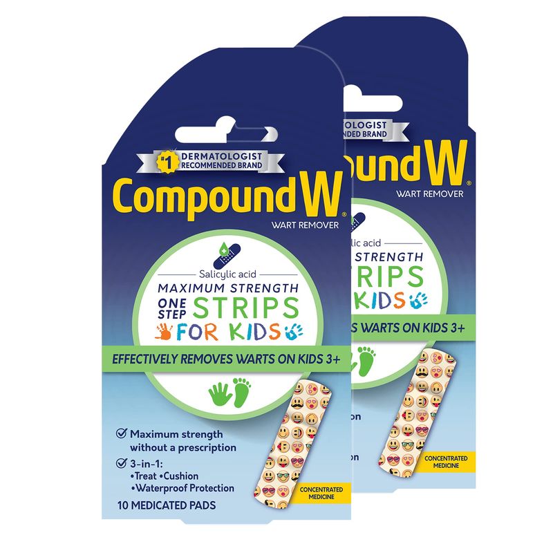 Compound W One Step Wart Remover Strips for Kids, 10 Medicated Strips ...